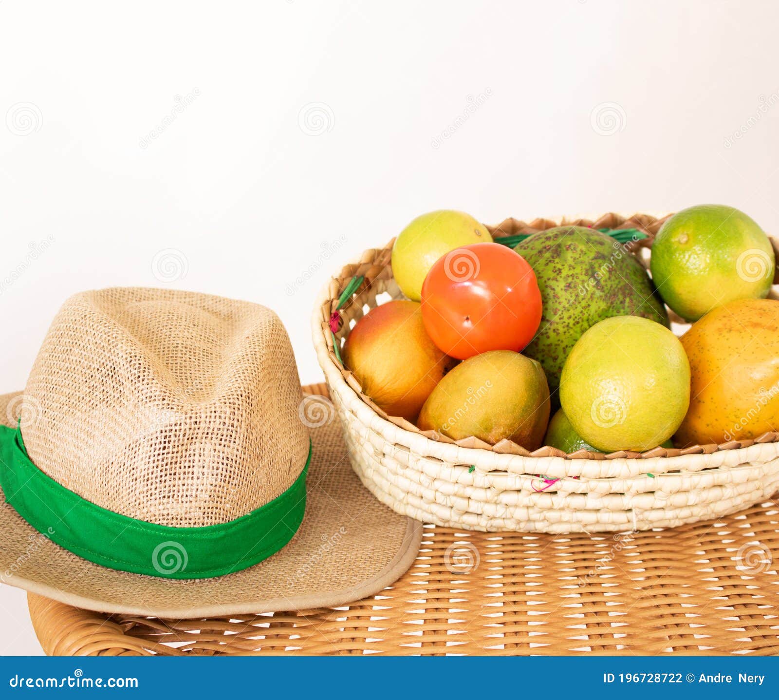 Basket of Vegetables and Straw Hat on the Table Stock Photo - Image of ...