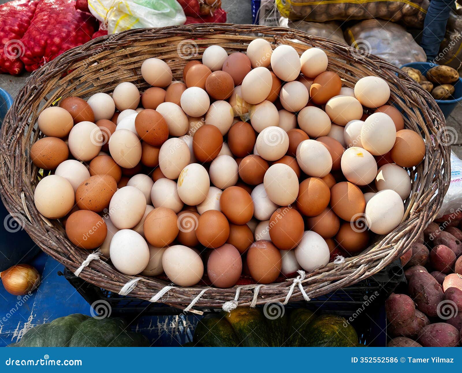 A Basket of Village Eggs on the Market Stall Stock Photo - Image of ...