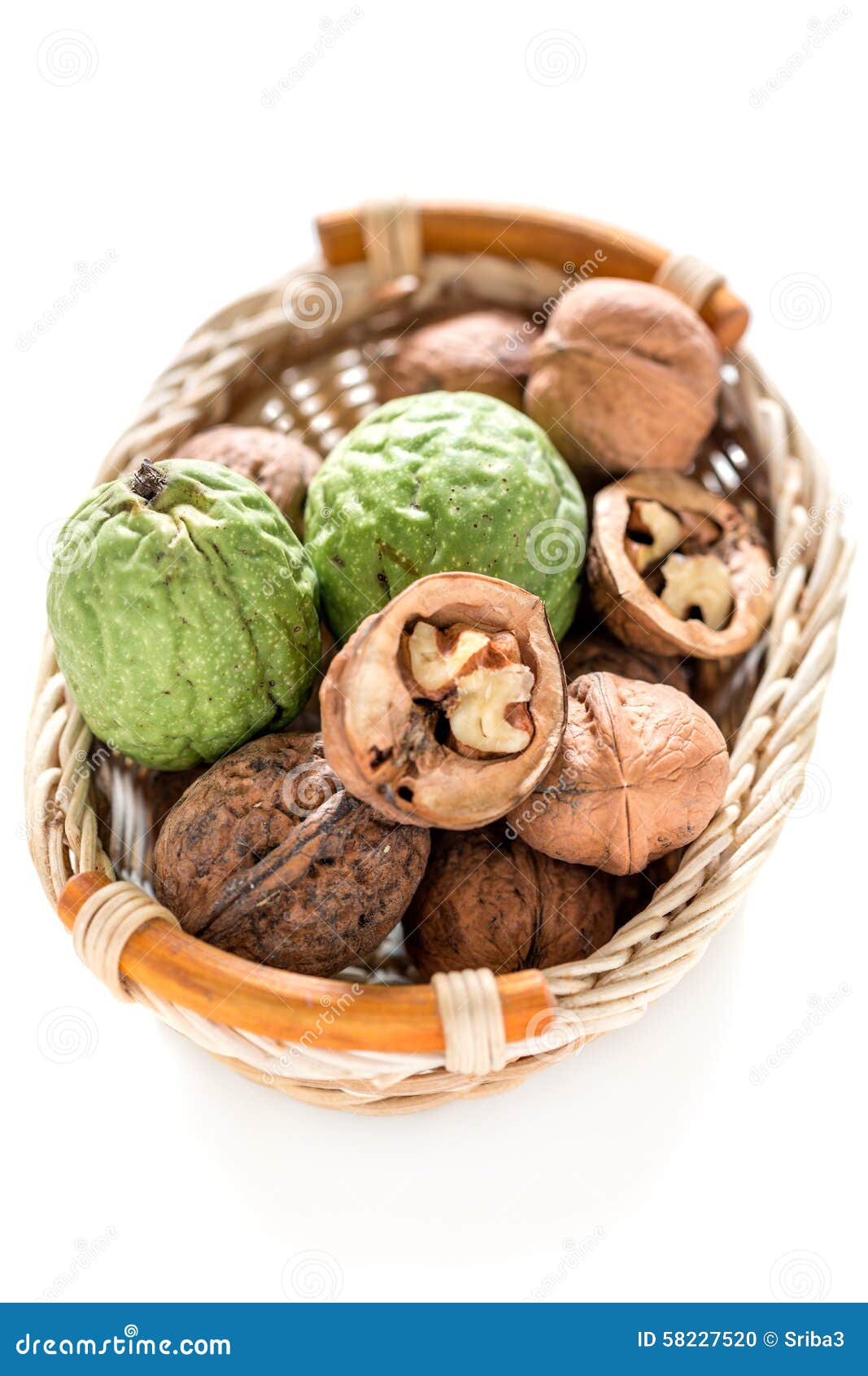 Basket with walnuts. stock photo. Image of background - 58227520