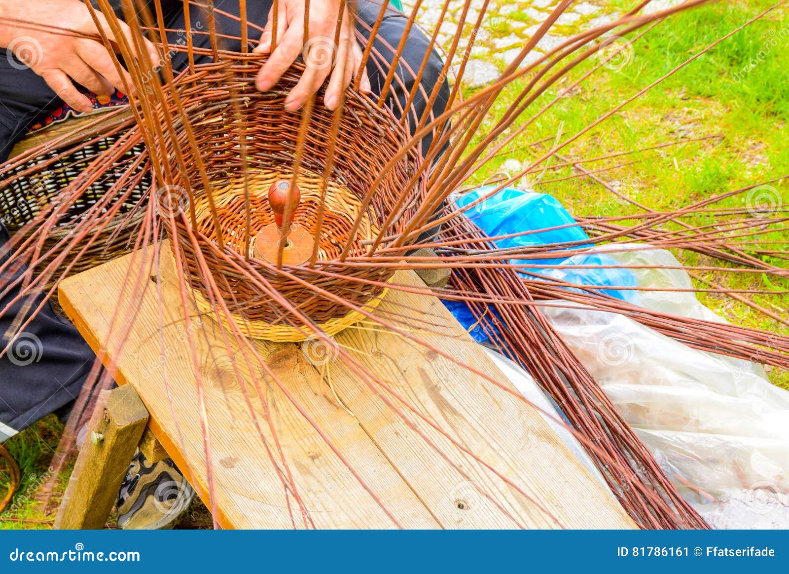 Basket weaver at work stock image. Image of handicraft - 81786161