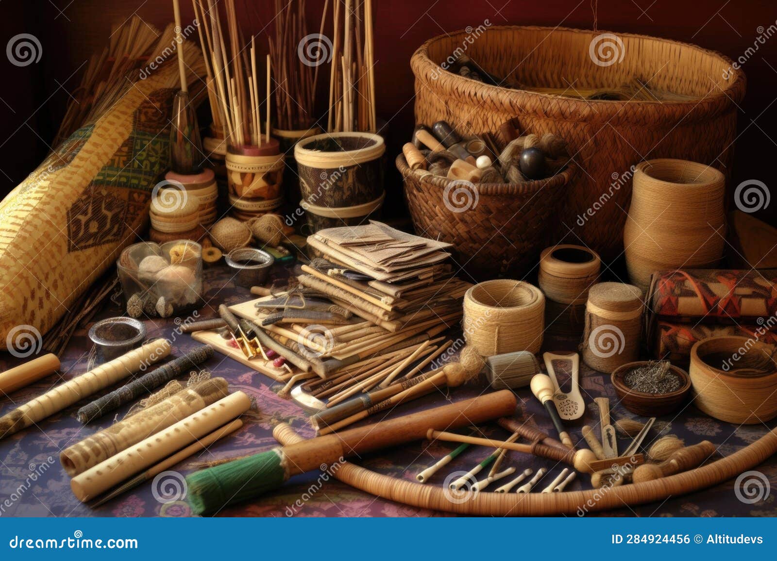 Basket Weaving Tools and Materials Neatly Organized Stock Illustration ...