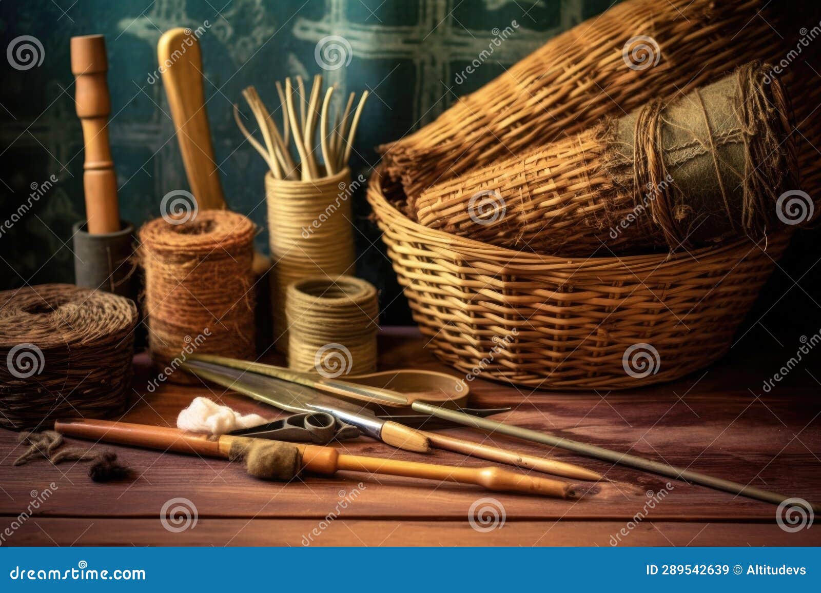 Basket Weaving Tools and Materials on a Table Stock Illustration ...