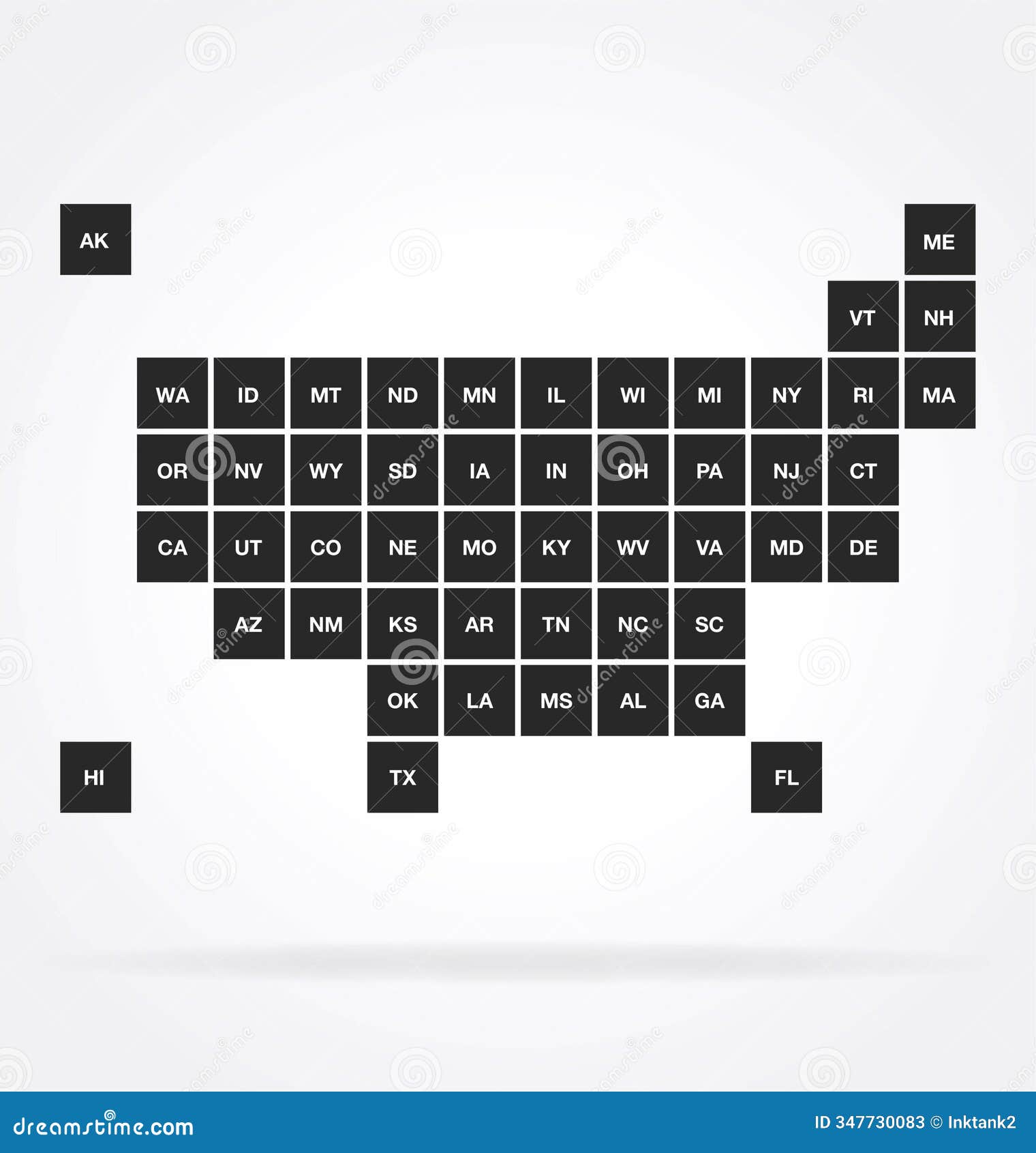 Usa Map Political Stylized Infograph Square States Stock Vector ...