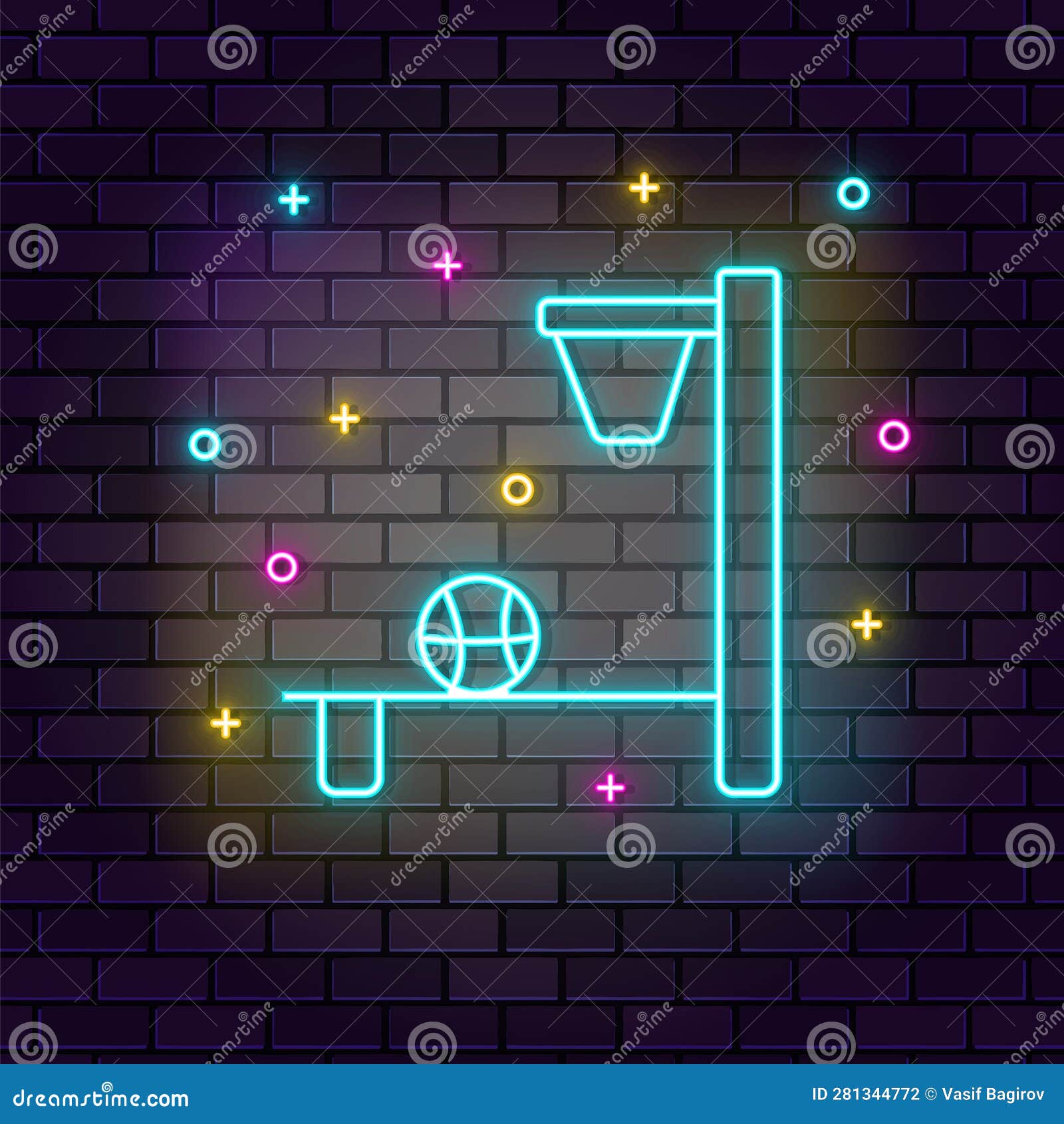 Basketball Arcade Electronic Neon On Wall. Dark Background Brick Wall ...