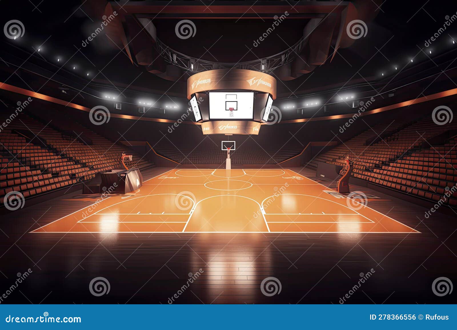 Basketball Arena with Basketball Ball Stock Illustration - Illustration ...