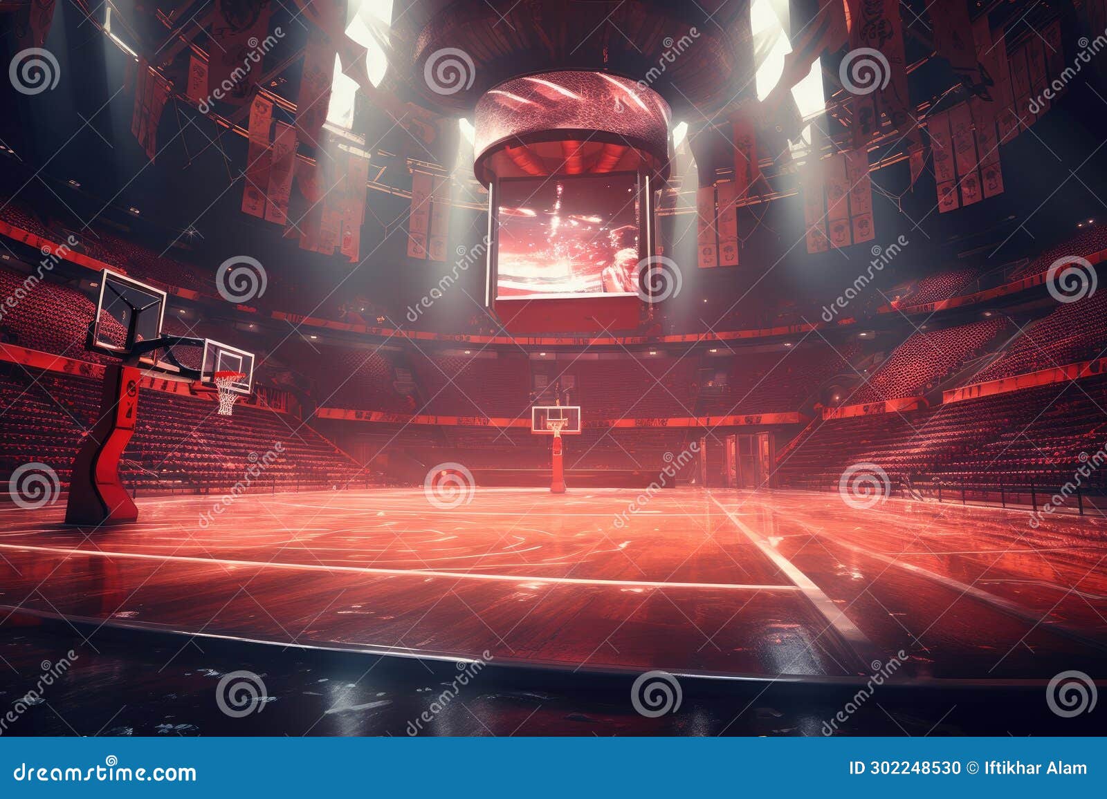 Basketball Arena with Neon Lights, 3d Rendering Toned Image, AI ...