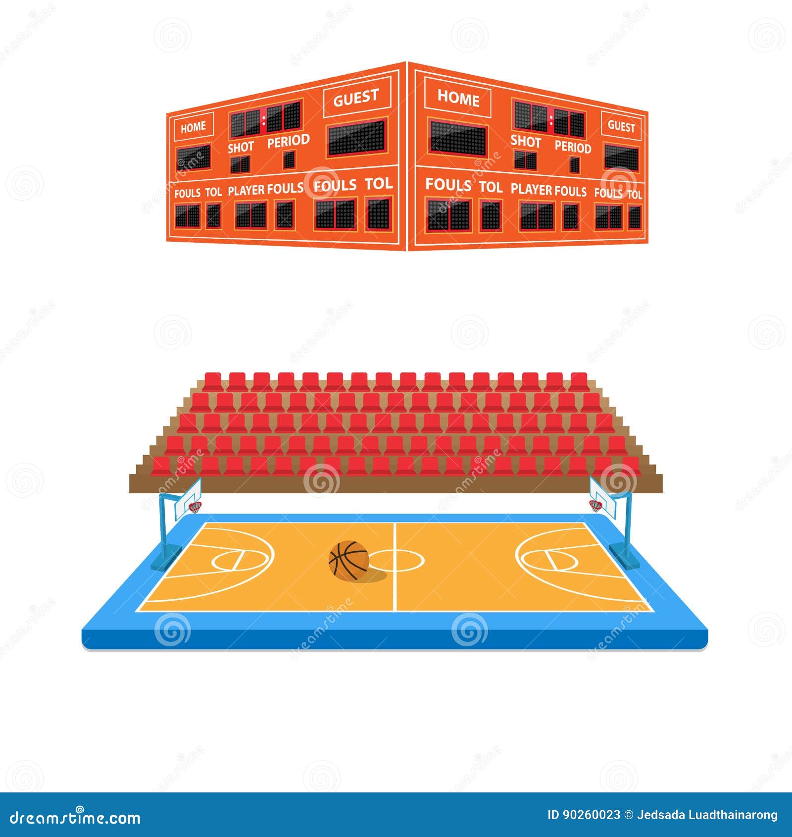 Basketball Arena with Scoreboard Stock Vector - Illustration of seats ...