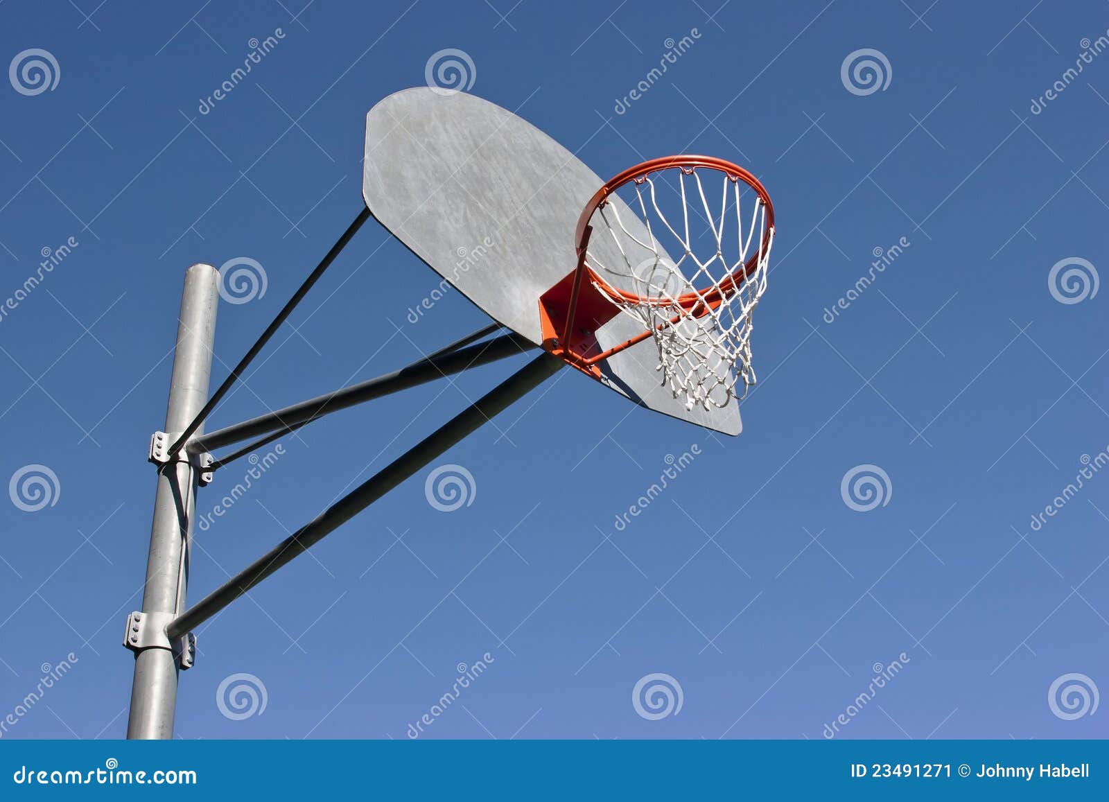 Basketball Backboard With Hoop Without Net On Blue Sky Background Stock ...