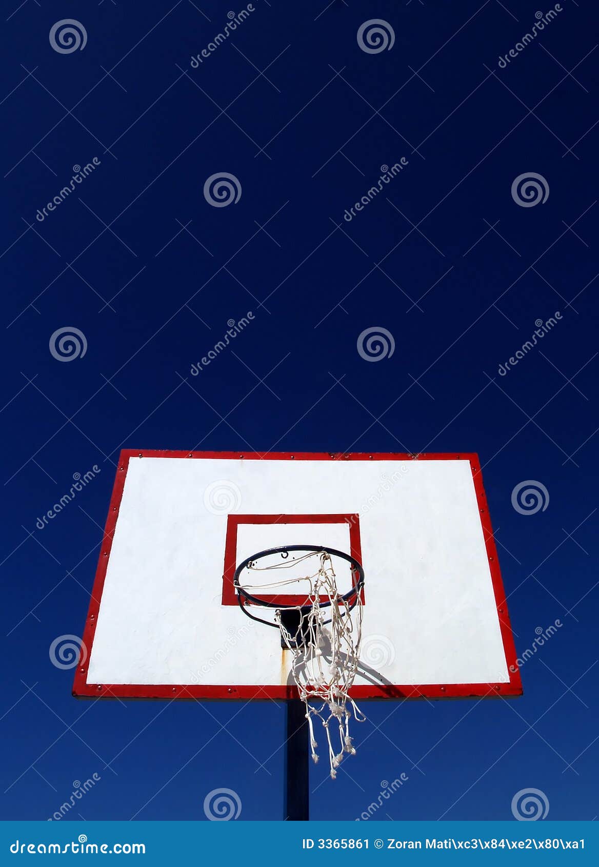 Basketball Backboard With Hoop Without Net On Blue Sky Background Stock ...