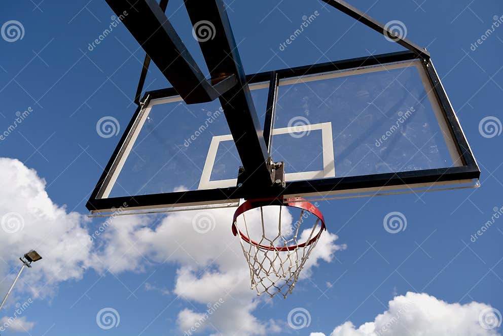 Basketball Backboard on Blue Sky Background Stock Photo - Image of ...
