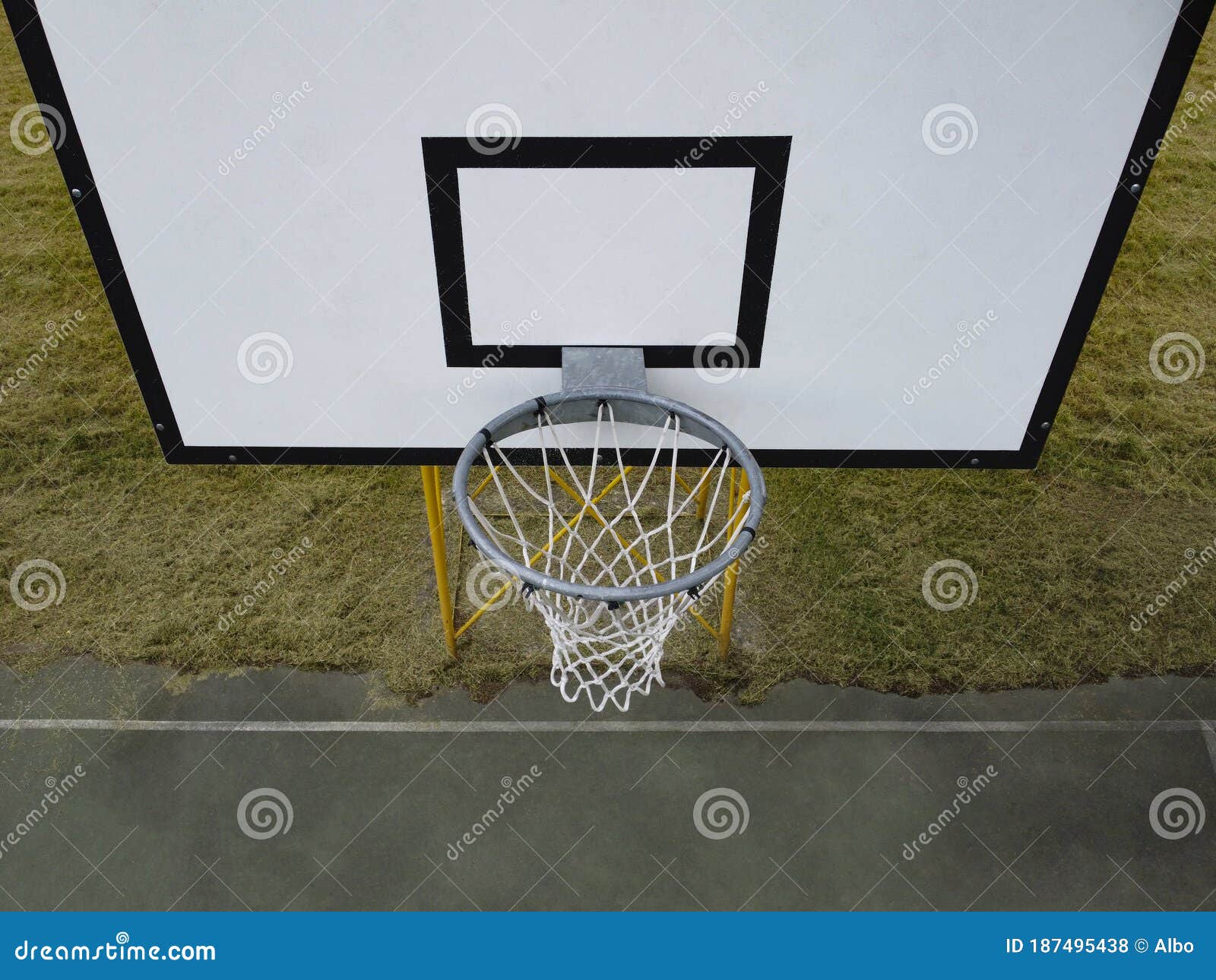Basketball Backboard With Hoop Without Net On Blue Sky Background Stock ...