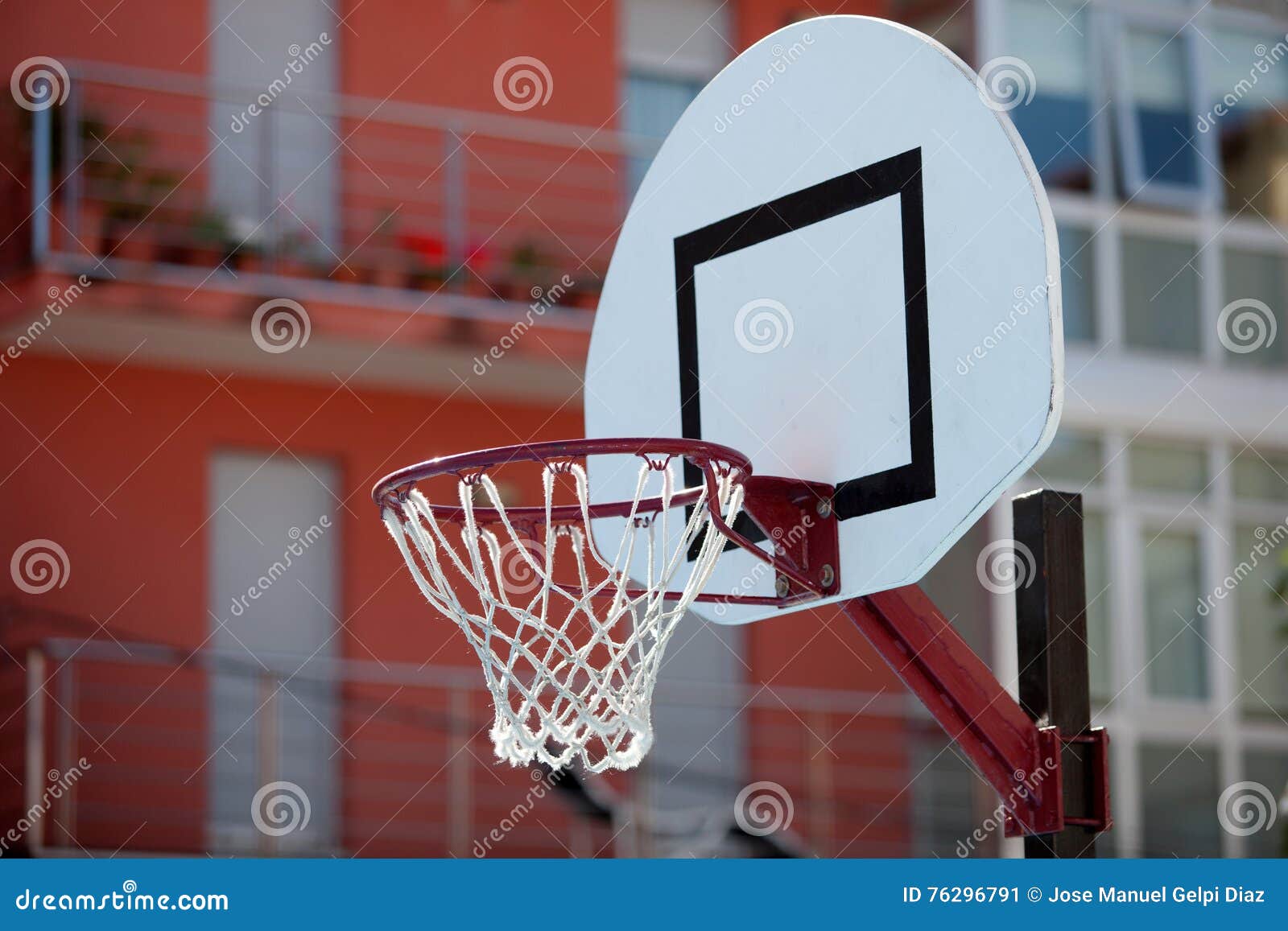 Basketball Backboard With Hoop Without Net On Blue Sky Background Stock ...
