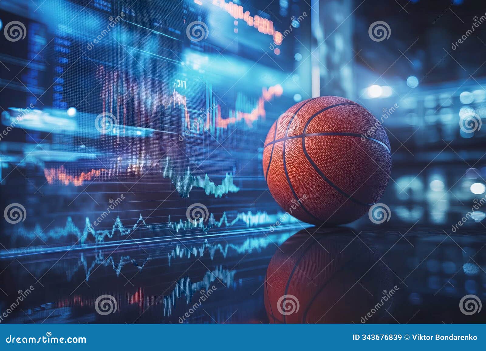 Basketball Ball on the Background of a Display with Analytics and ...