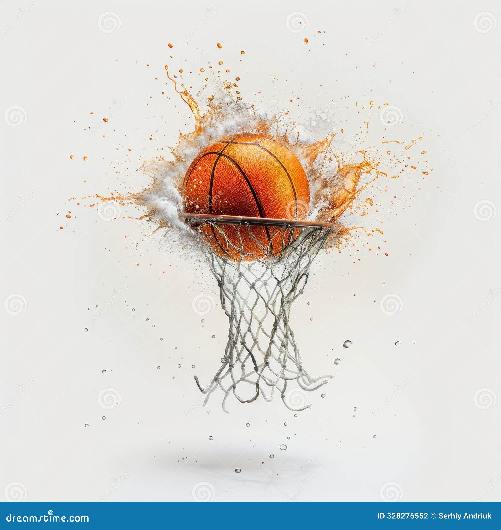 Basketball Ball Breaking through a Basketball Net. 3d Illustration ...