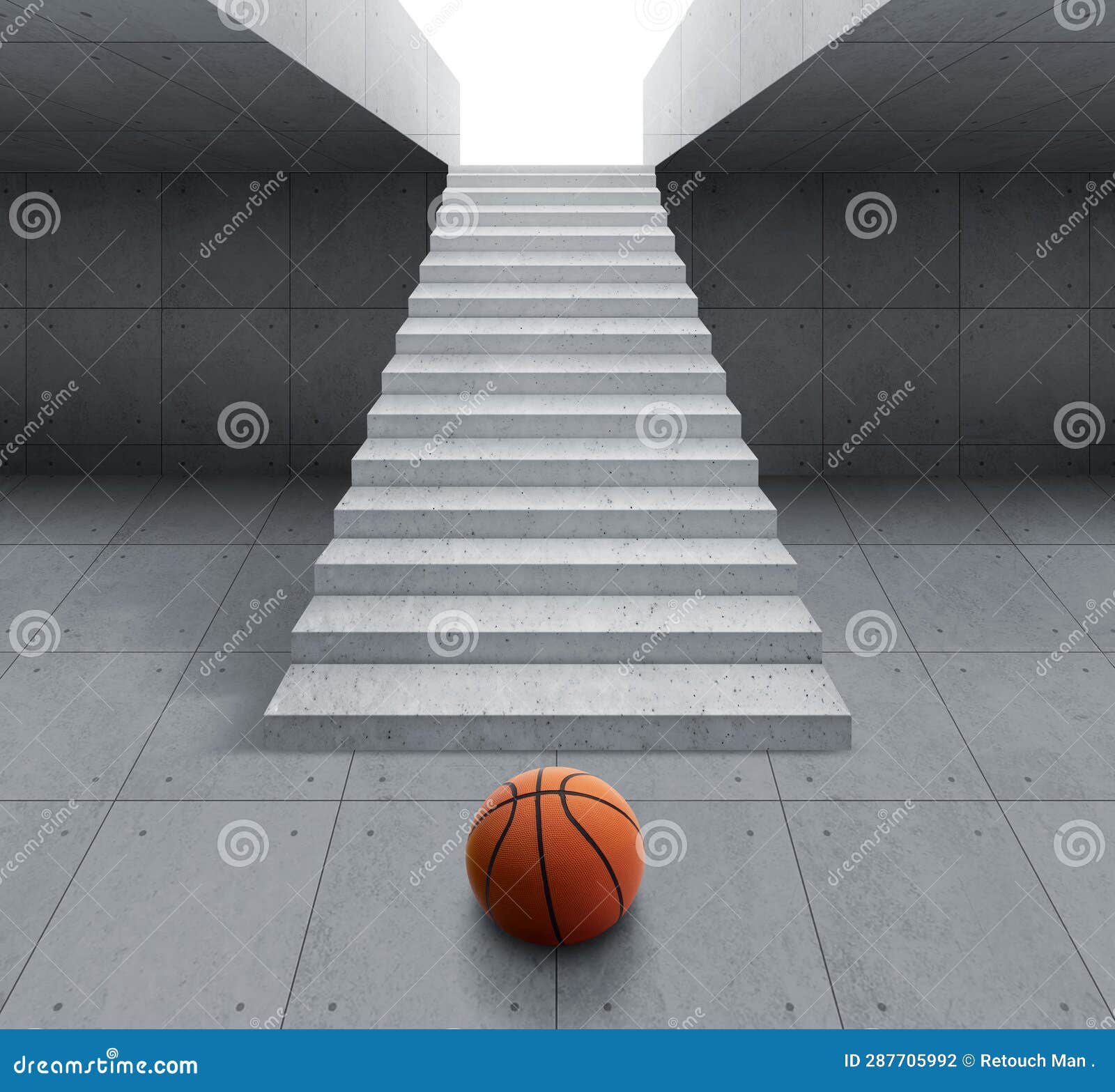 Basketball Ball on Cement Floor with Stairs Leading Stock Illustration ...