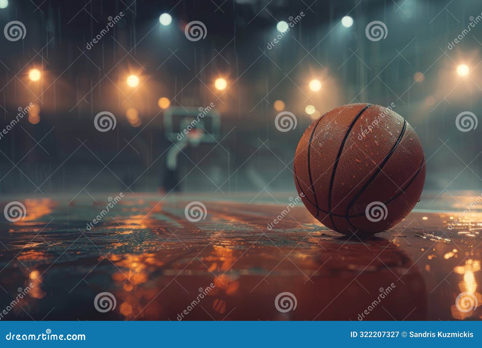 Basketball Ball in Dark Illuminated Basketball Hall. Generative AI ...