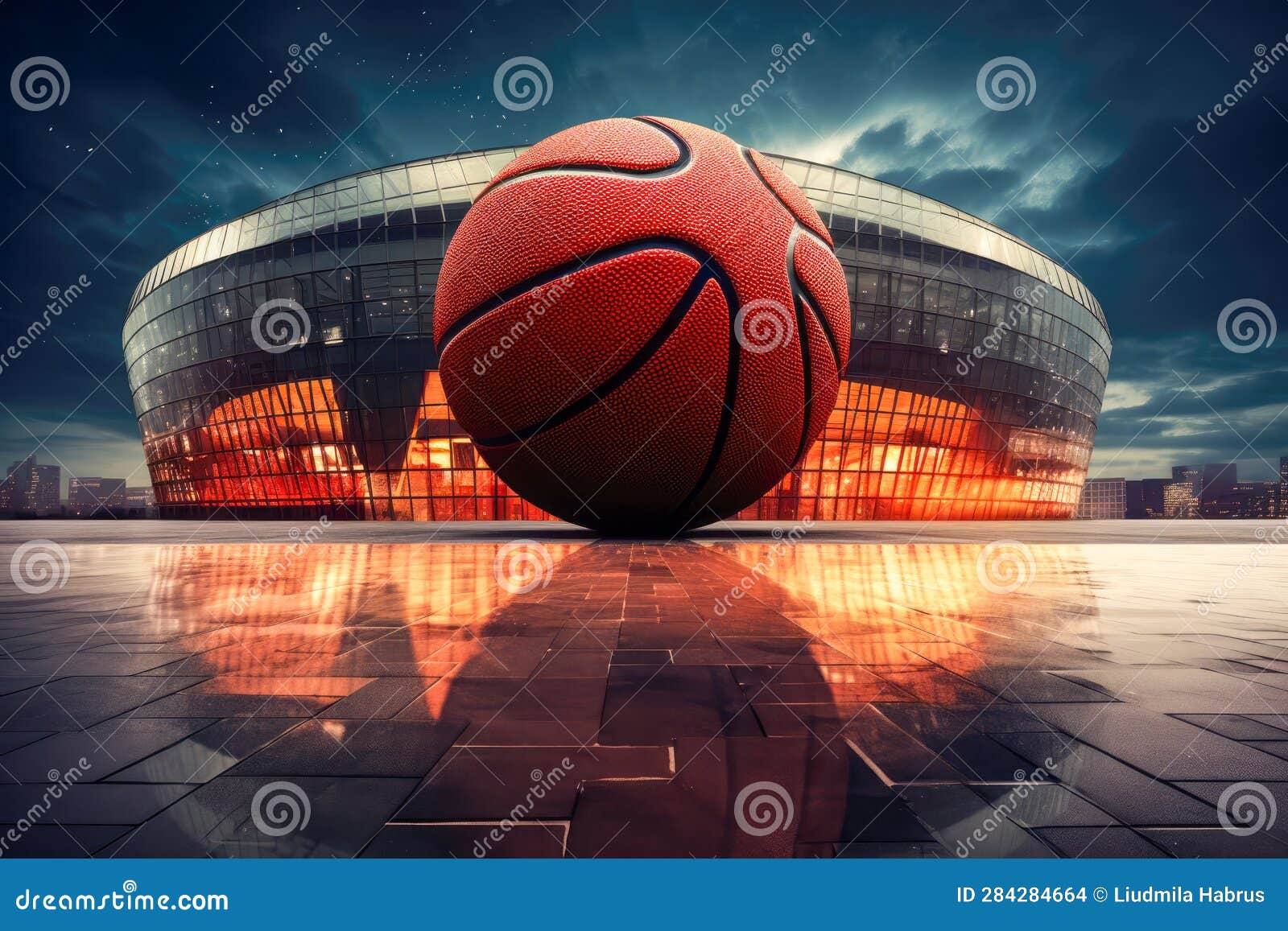 Basketball Ball in Front of a Modern Stadium. Generative AI Stock ...