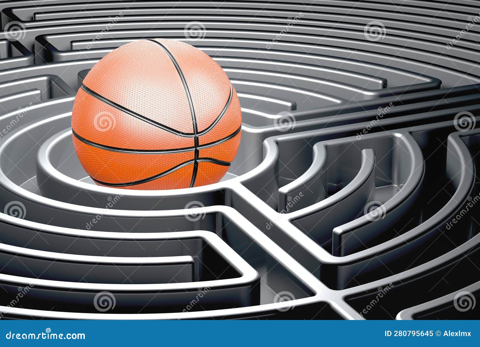 Basketball Ball Inside Dark Labyrinth, 3D Rendering Stock Illustration ...