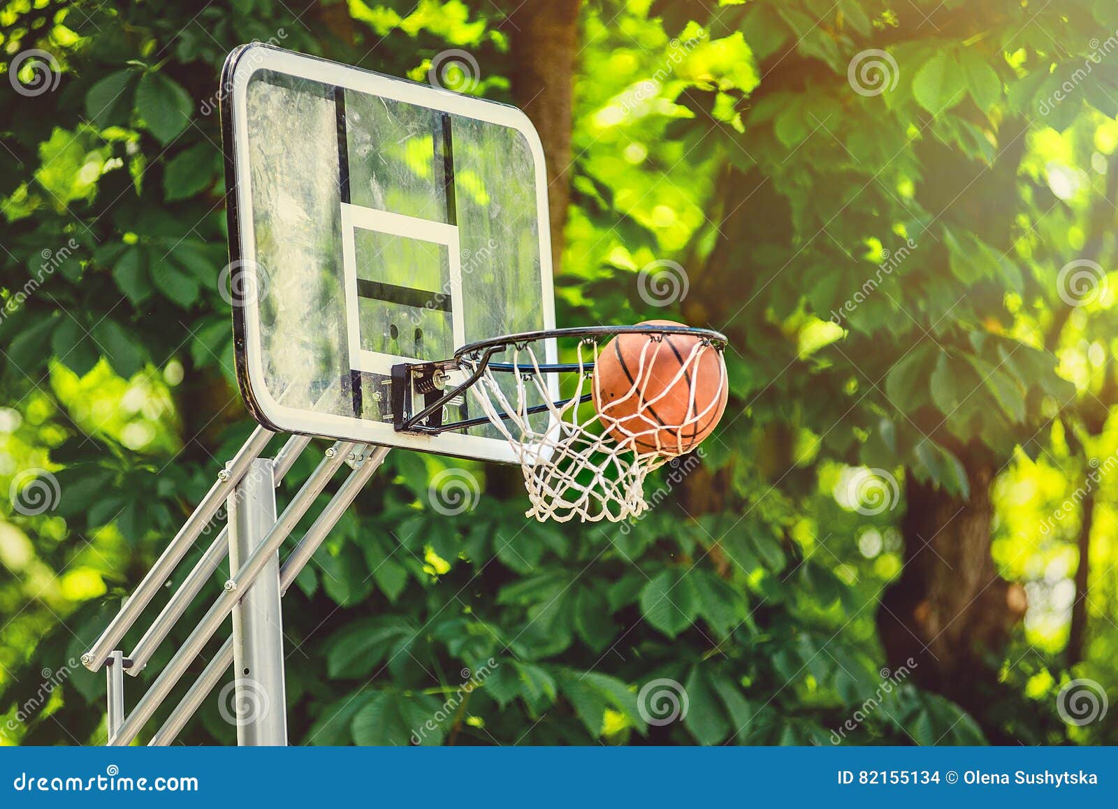 Basketball Basket with All Going through Net Stock Photo - Image of ...