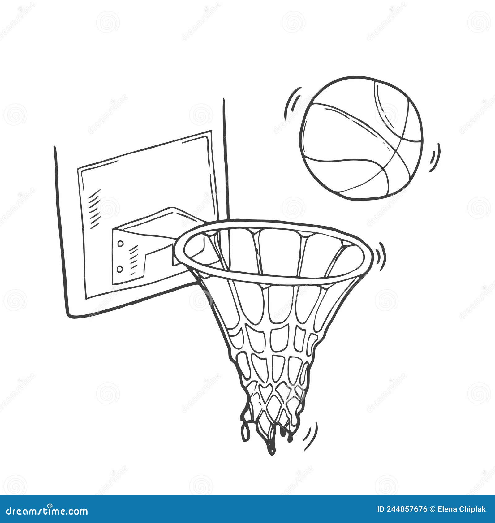 Basketball Board with Hoop Net and Basketball Ball. Hand Drawn Vector ...