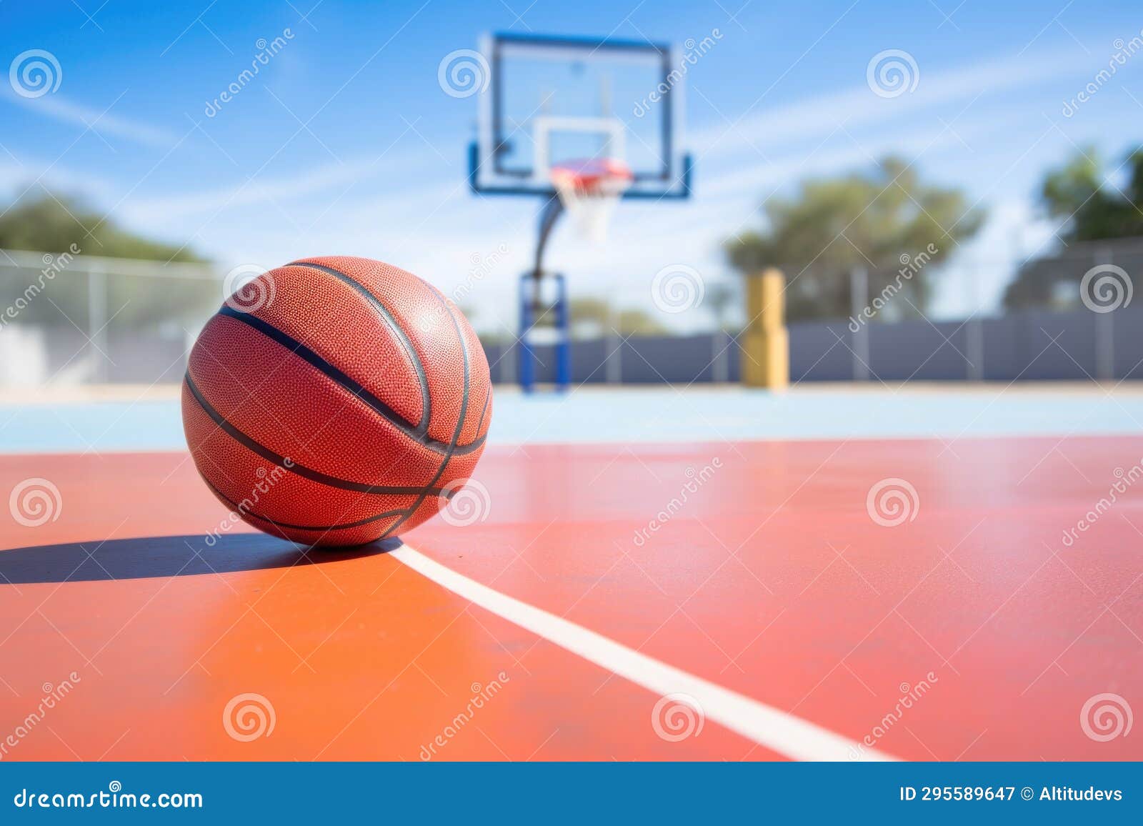 Basketball Bouncing on a Clean Outdoor Court Stock Image - Image of ...