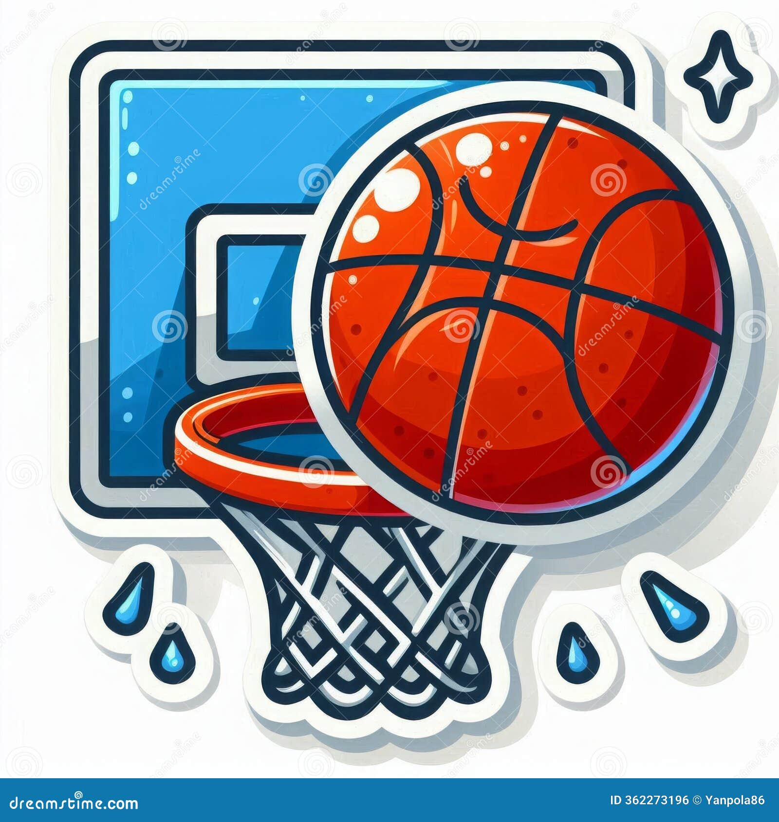 Basketball Bouncing Off Backboard with Water Droplets, Cartoon ...