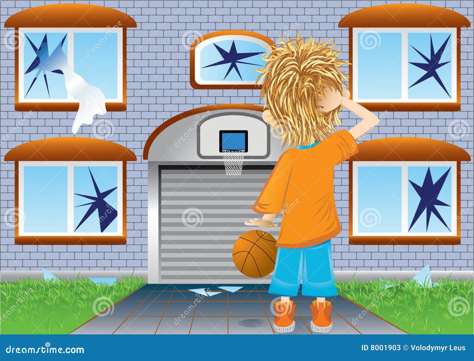 Basketball Boy And Broken Windows Cartoon Vector | CartoonDealer.com ...