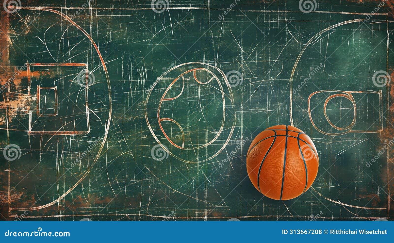 Basketball on Chalkboard with Strategy Play Diagram Stock Illustration ...