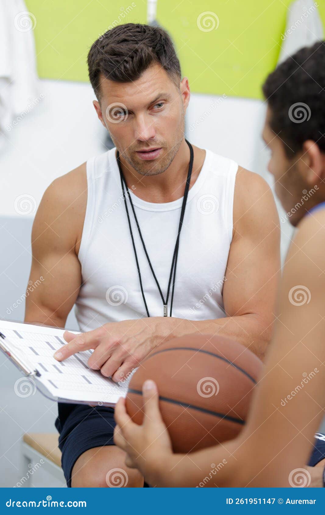 Basketball coach on court stock image. Image of male - 261951147