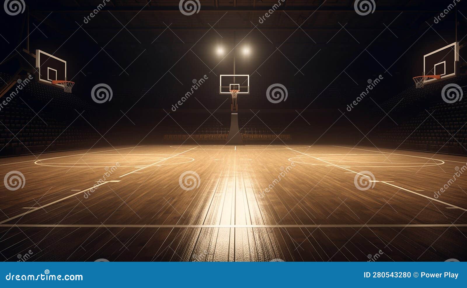 Basketball Court with Lights and Shadows. 3d Rendering Mock Up ...
