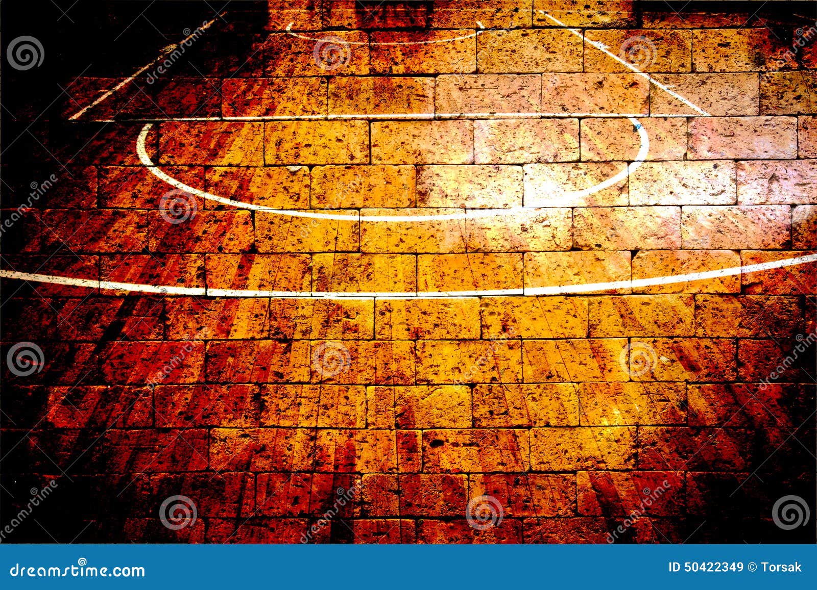 Basketball Court with Red Brick Wall Stock Image - Image of gymnasium ...