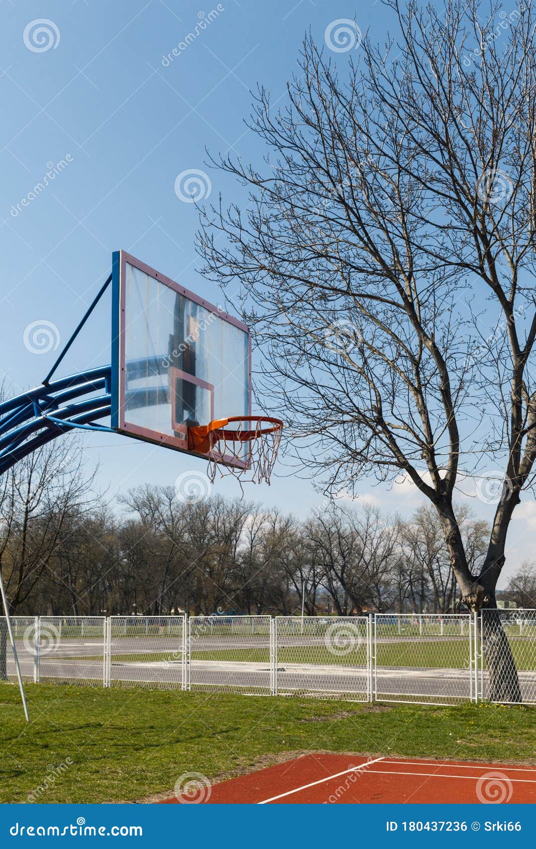 Basketball Court with Red Playground Stock Photo - Image of backboard ...