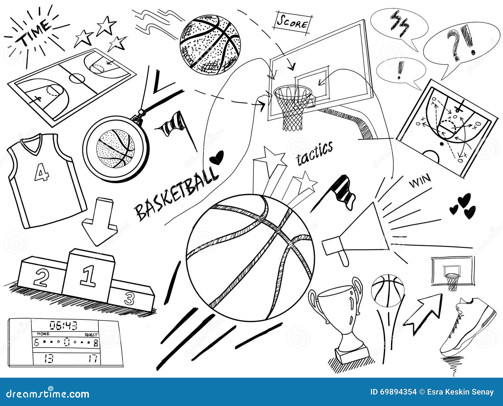 Basketball doodles stock illustration. Illustration of isolated - 69894354