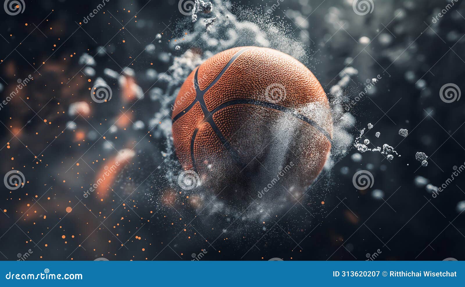 Basketball with Dynamic Water Splash and Floating Droplets in the Air ...