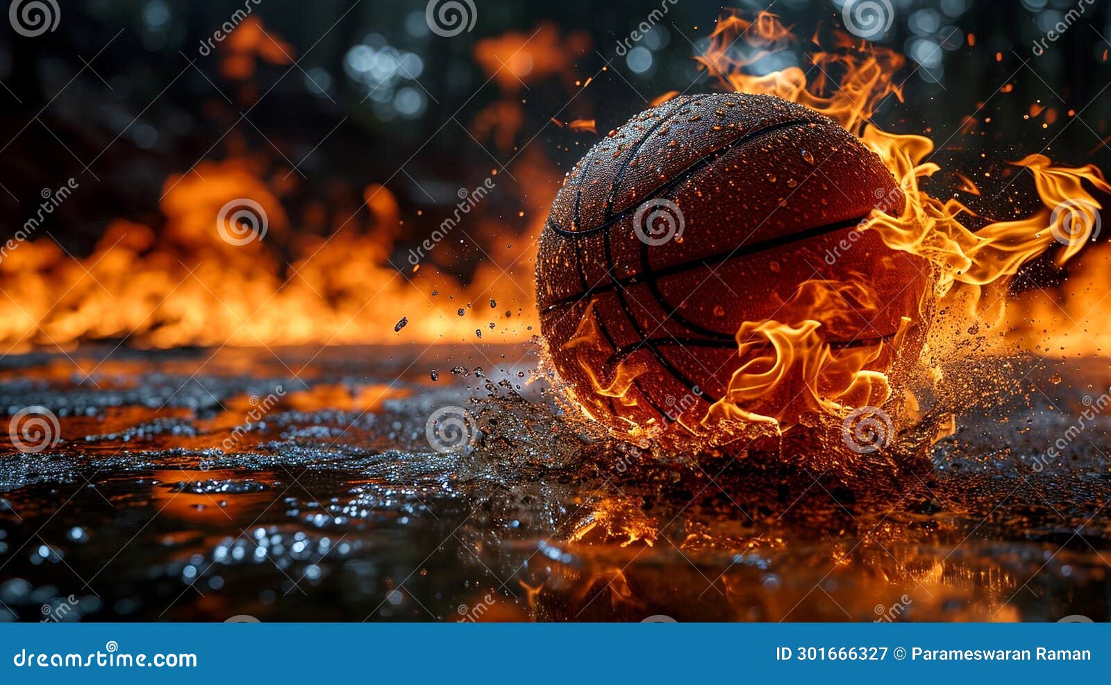 Basketball on Fire Background Stock Illustration - Illustration of ...