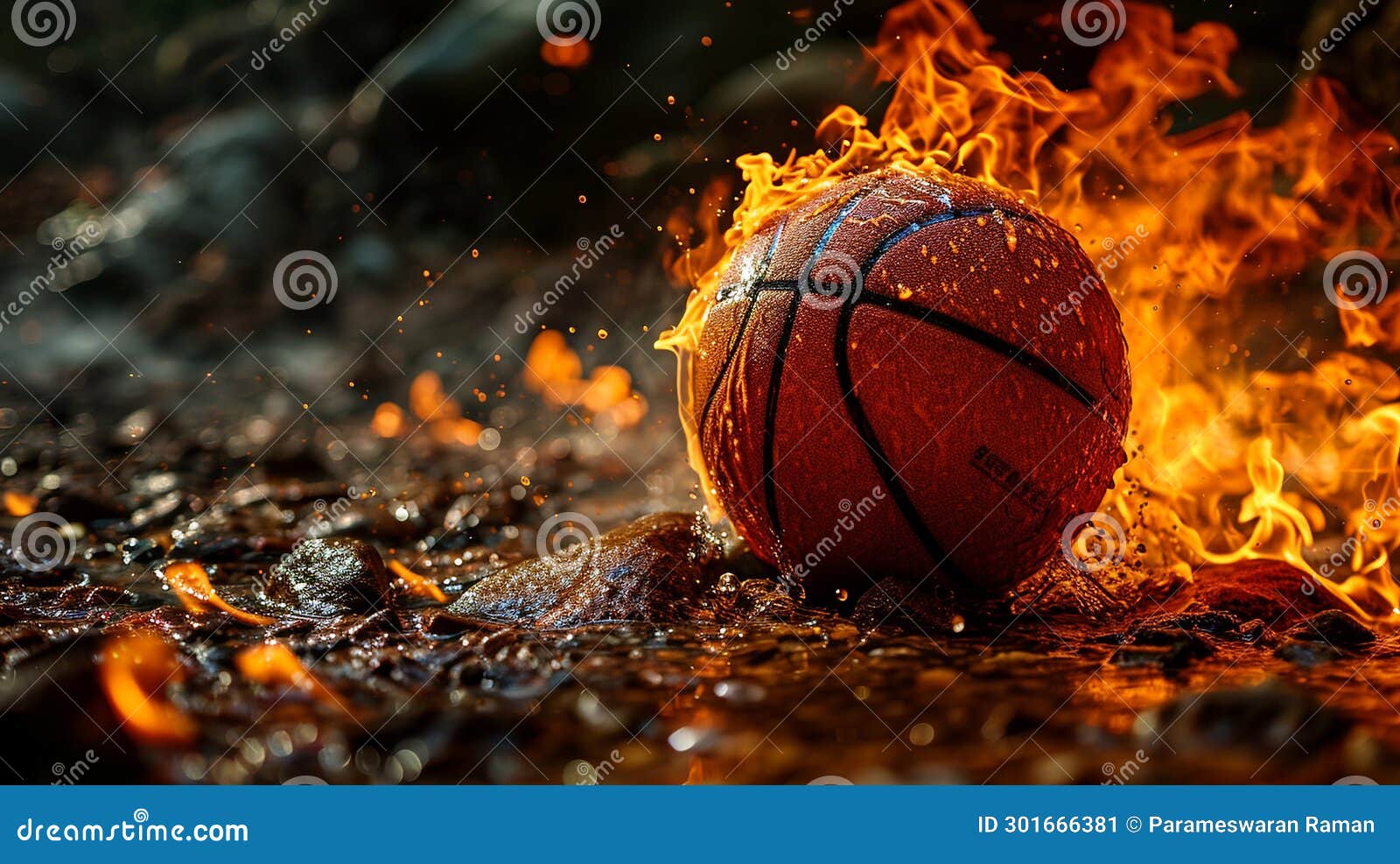 Basketball on Fire Background Stock Illustration - Illustration of ...