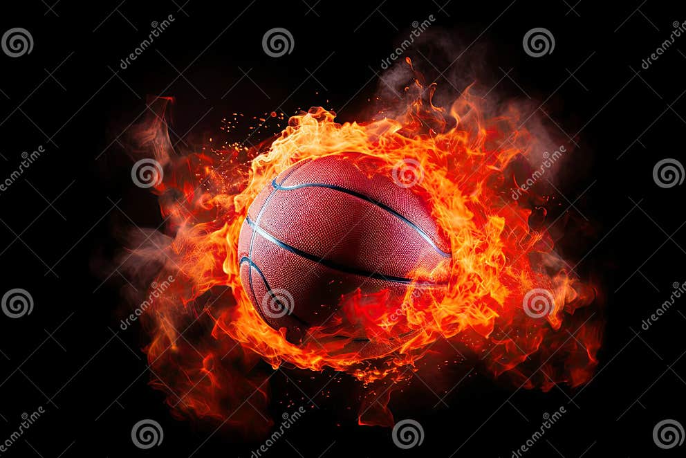 Basketball in Fire on Black Stock Illustration - Illustration of single ...