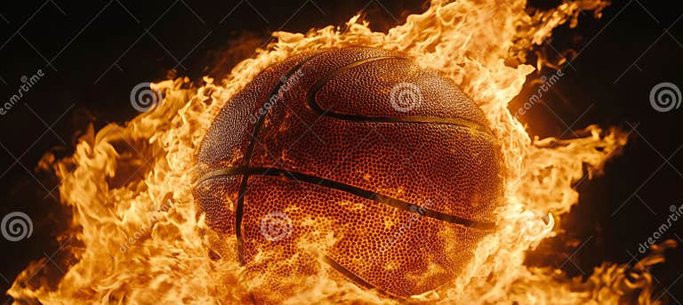 Basketball,Fire Exploding Basketball Close Up, with Texture Glowing ...