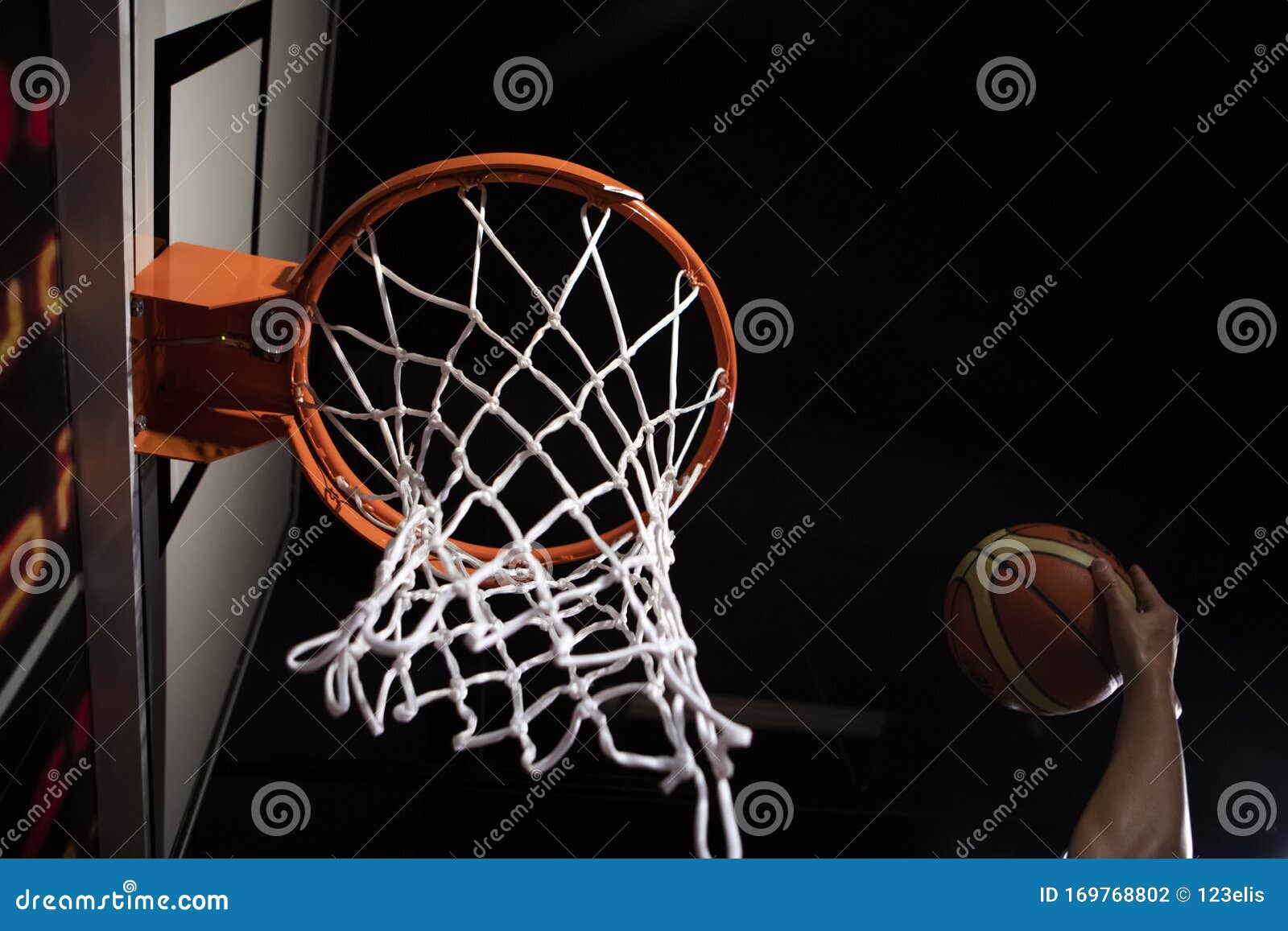 Basketball Game Ball and Net Stock Photo - Image of flying, active ...