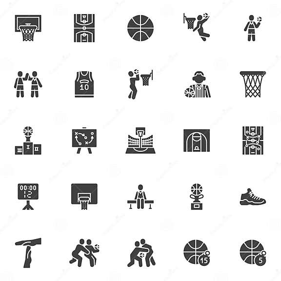 Basketball Game Vector Icons Set Stock Vector - Illustration of hoop ...