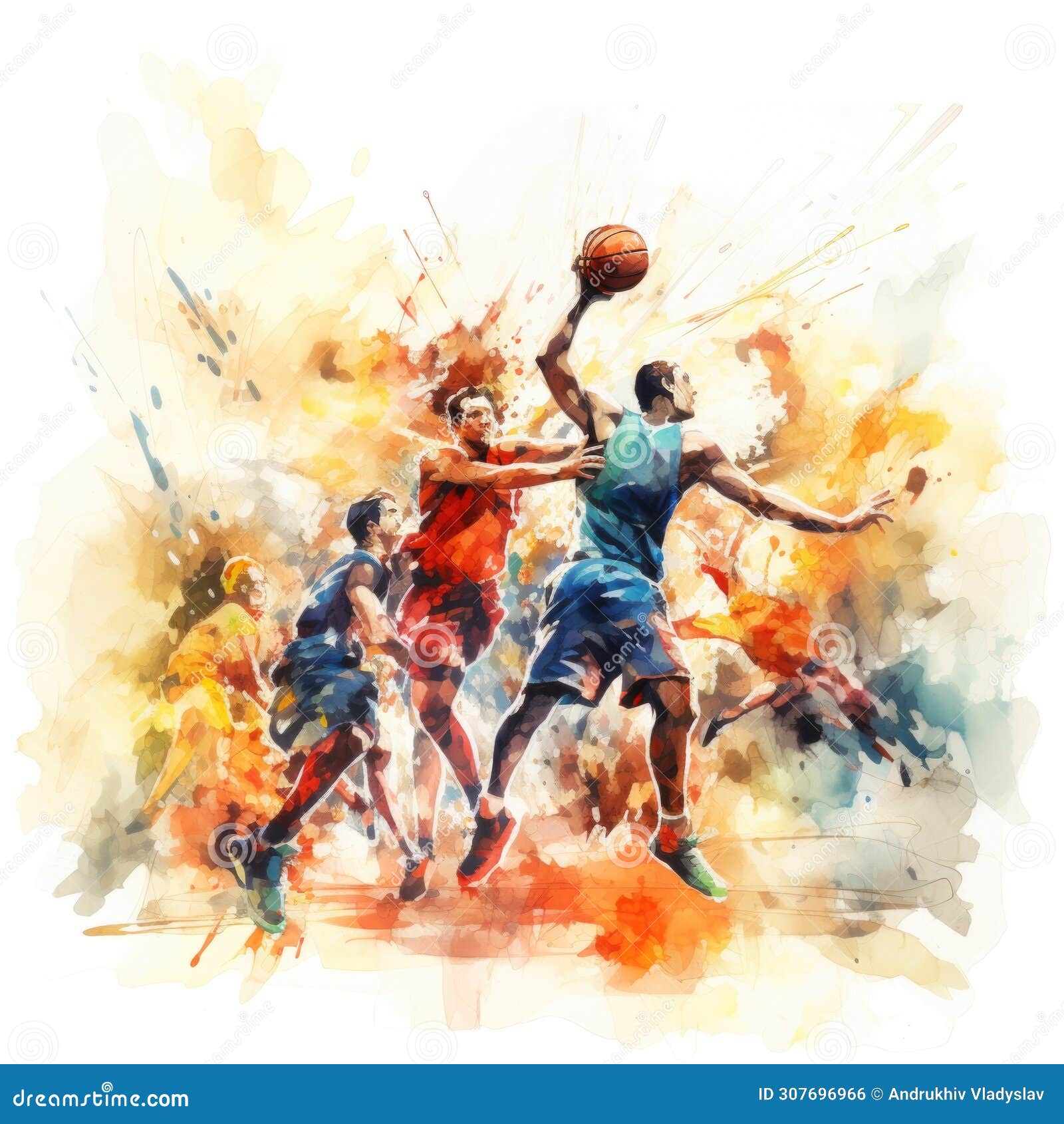 A Basketball Game in Watercolor Stock Illustration - Illustration of ...