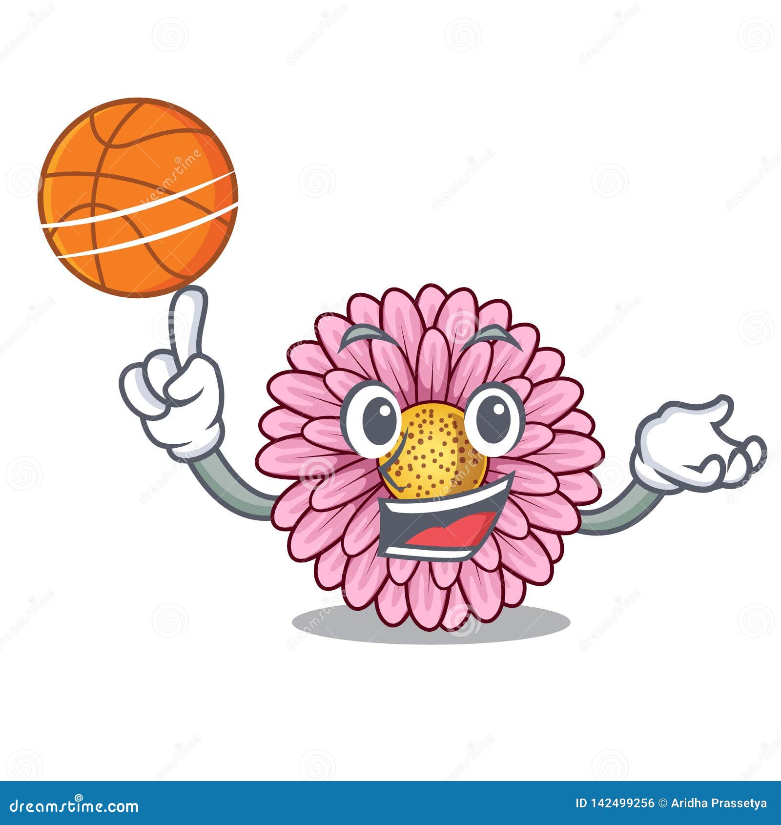 With Basketball Gerbera Flower Pot Above Character Table Stock Vector ...