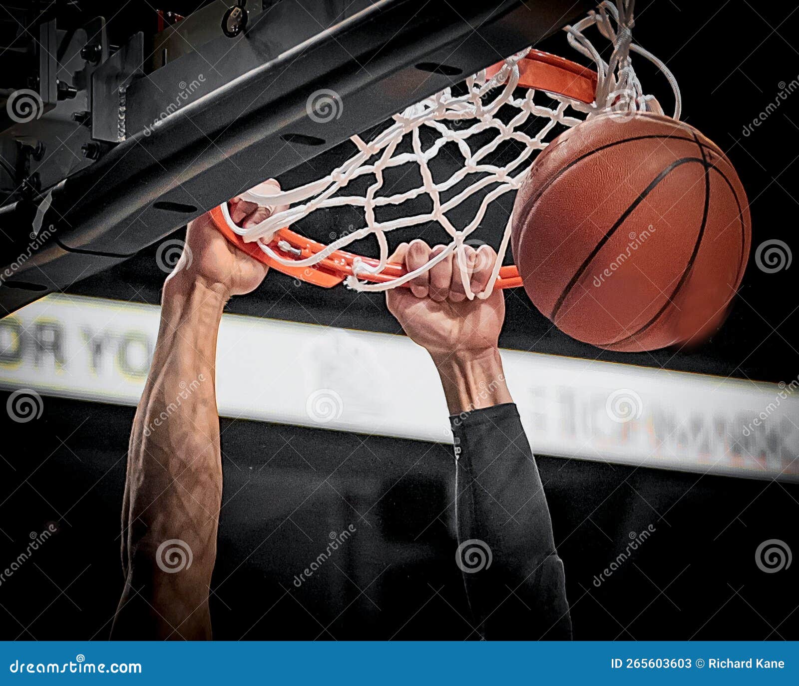 Basketball Going through the Basket and Net, Slam Dunk Stock Image ...