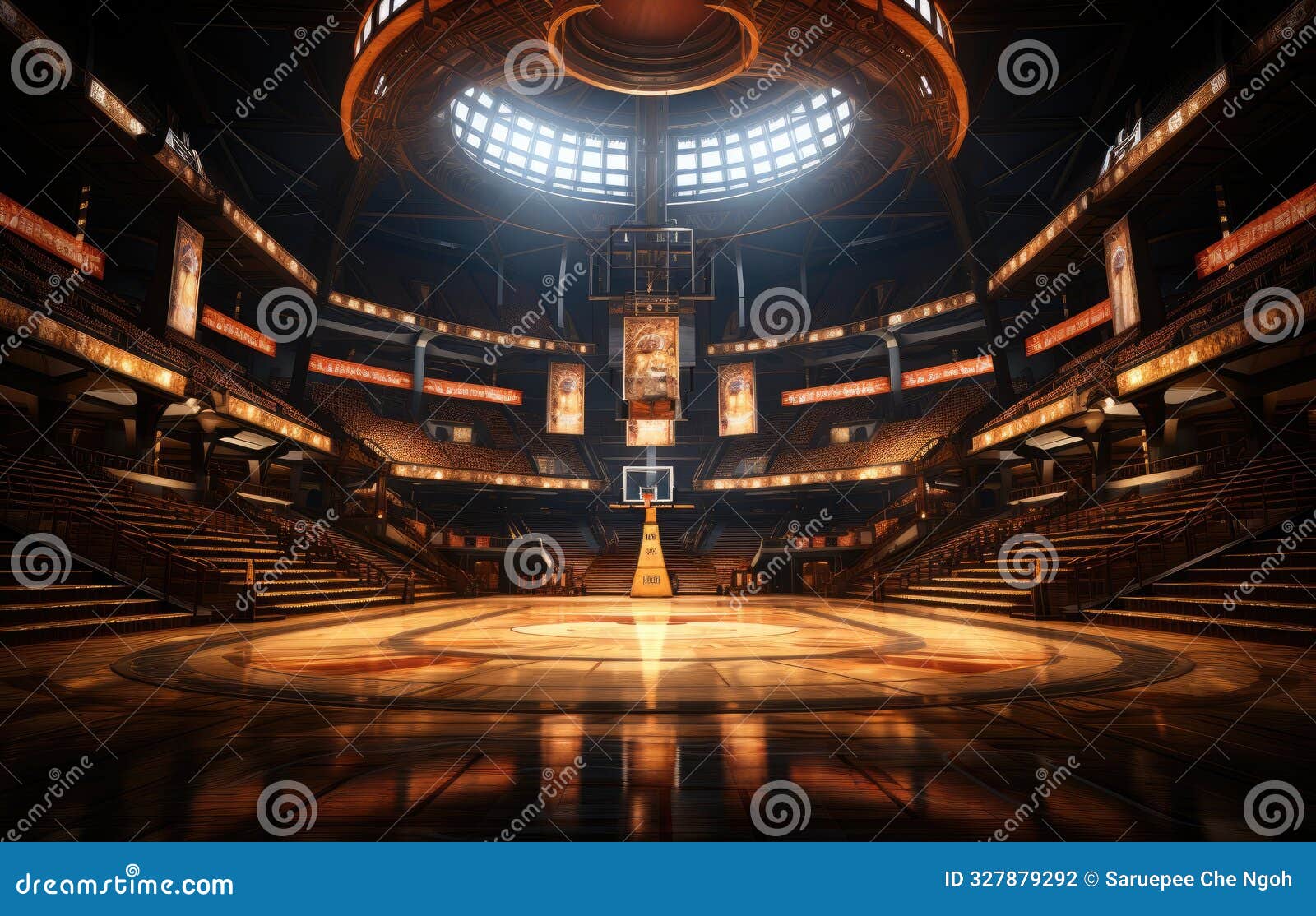 Basketball Hall with Empty Stands, Dark Basketball Court, Basketball ...