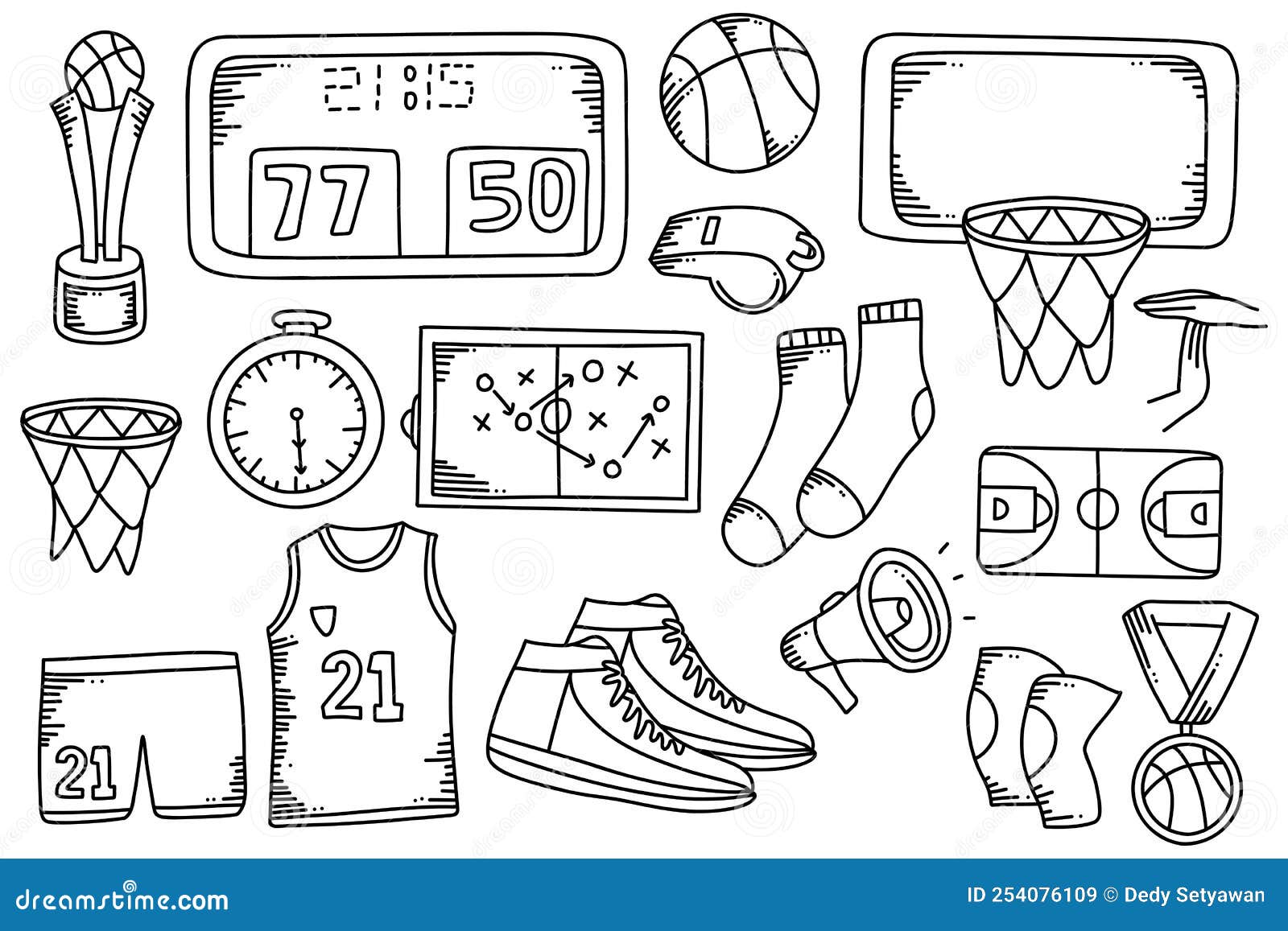 Basketball Hand Drawn Doodle Set Stock Vector - Illustration of league ...