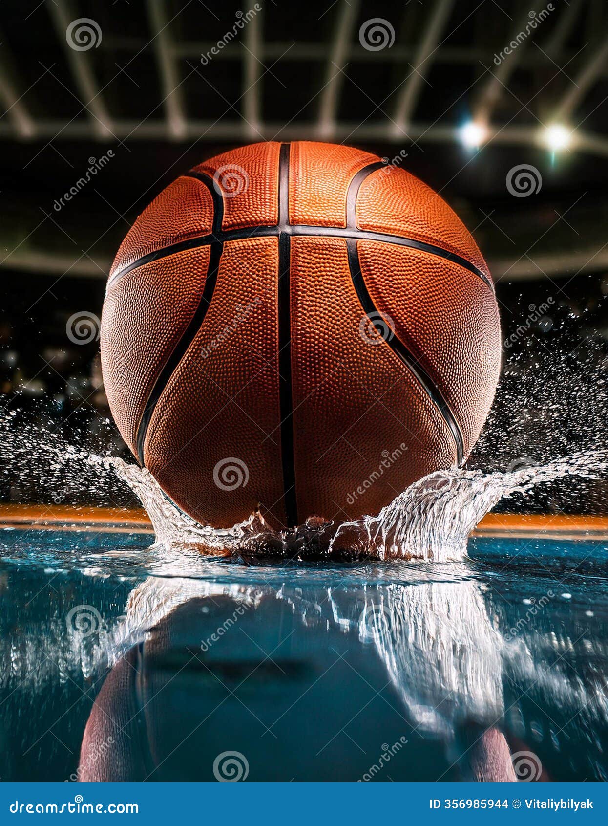 A Basketball Hitting a Wet Court, Creating a Splash Pattern Stock ...
