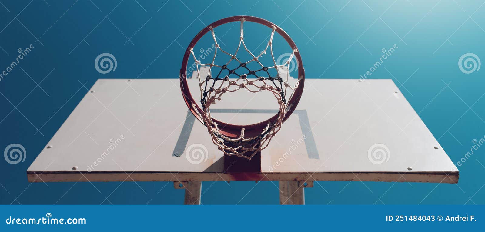 Basketball Hoop on Background of Blue Sky. Panoramic Banner View. Stock ...