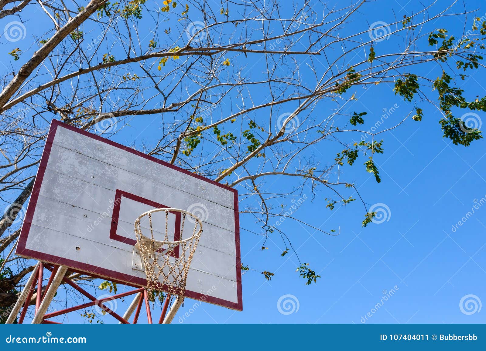 Basketball Hoop on Blue Sky Background. Stock Image - Image of height ...