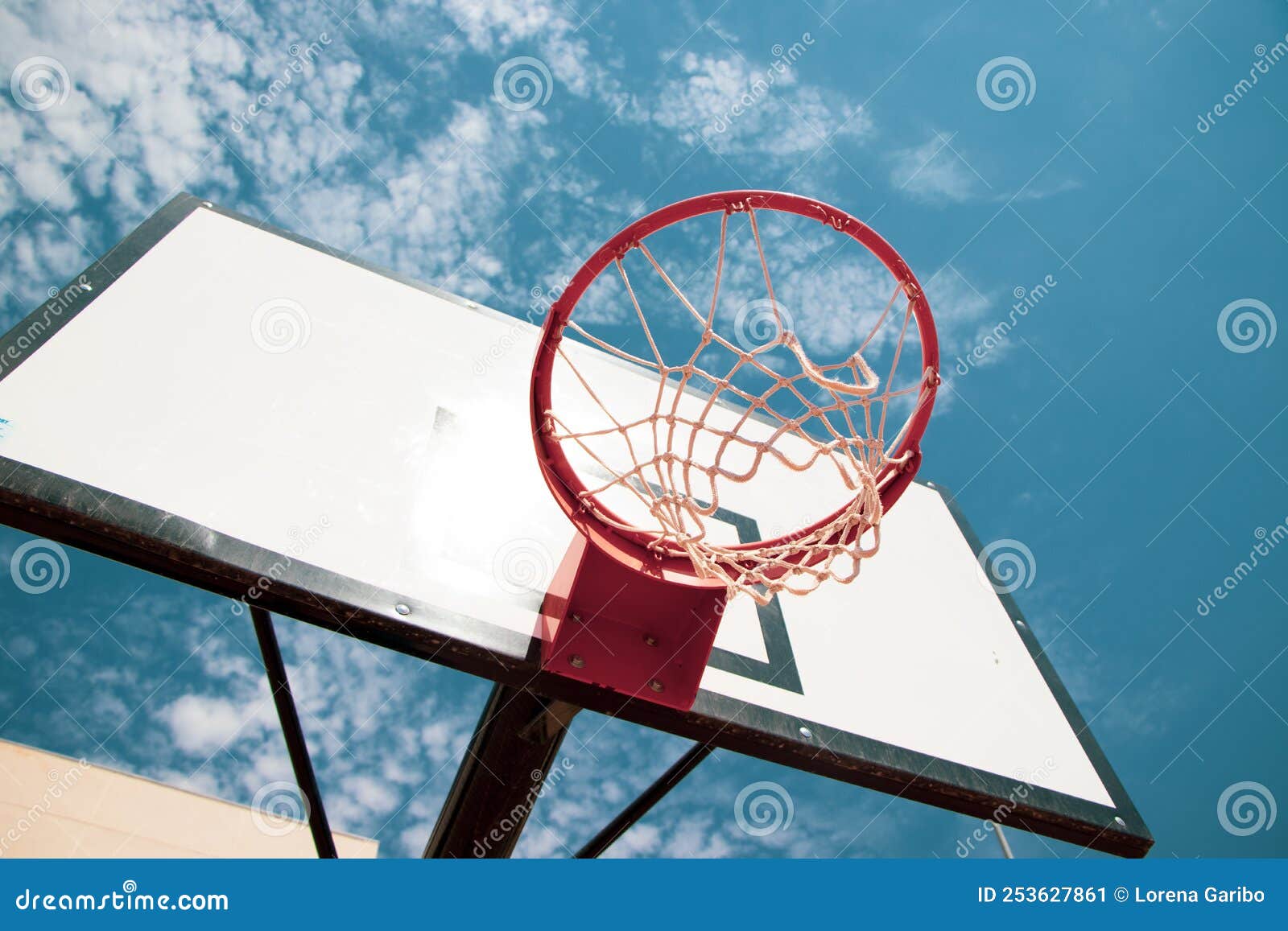 Basketball Hoop with Blue Sky in the Background Stock Image - Image of ...