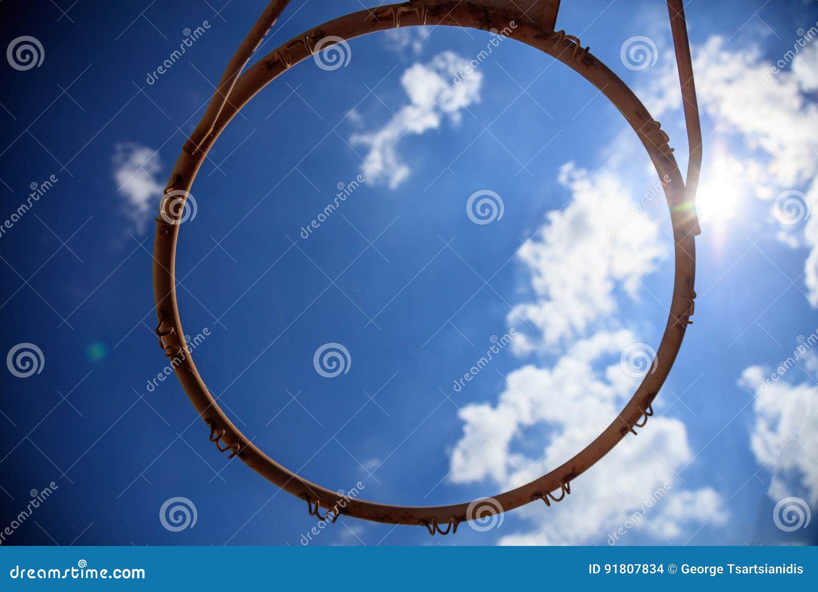 Basketball Hoop on Blue Sky Background Stock Photo - Image of ball ...